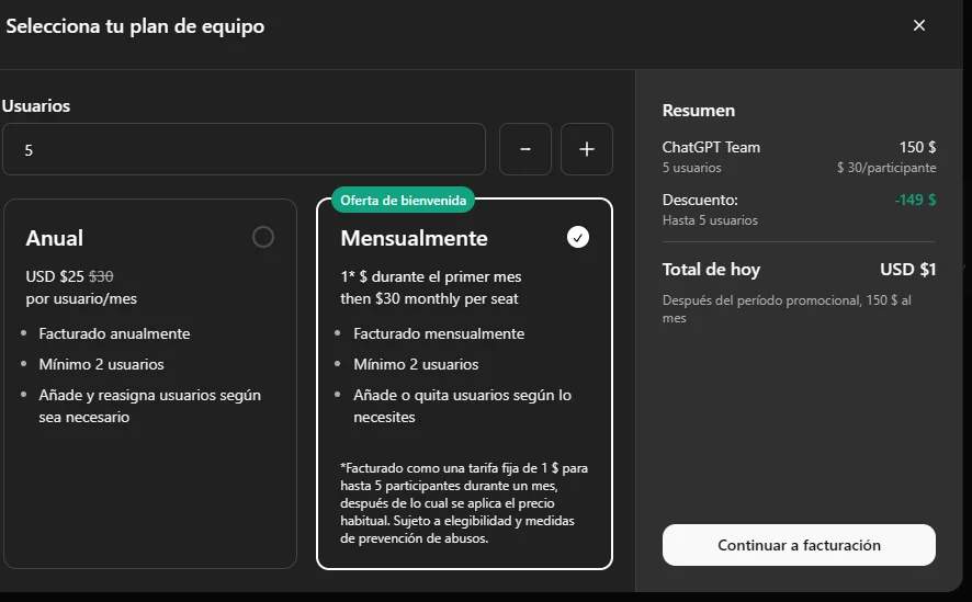 ChatGPT Team 1 mes por solo 1€ (VPN USA) at Chatgpt | Chollometro